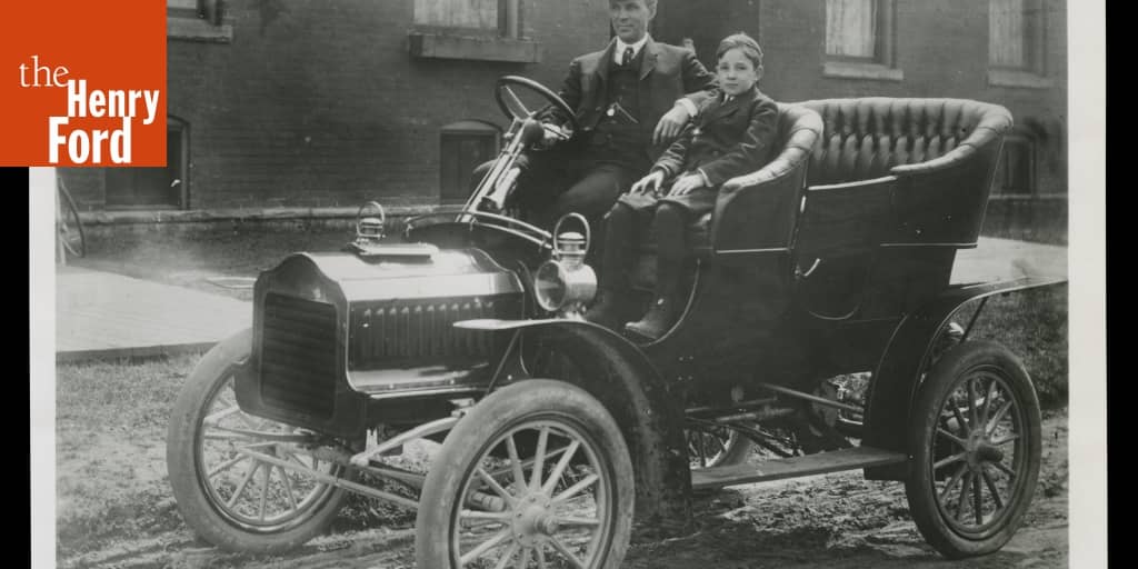 Henry Ford and Edsel Ford in Ford Model F Automobile, Detroit, Michigan ...