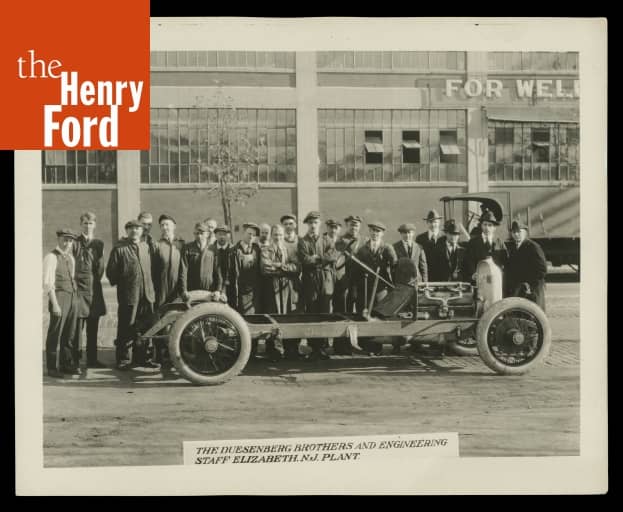 Fred and Augie Duesenberg with Engineering Staff outside Duesenberg ...