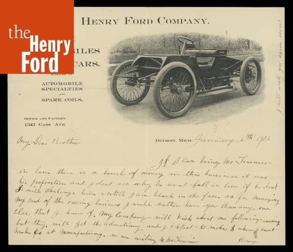 Letter from Henry Ford to Milton Bryant Concerning Auto Racing, 1902 ...