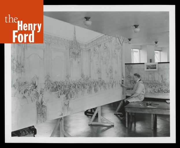 Irving Bacon Works on the Painting of Light's Golden Jubilee, January ...