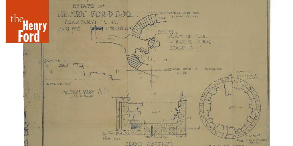 Landscape Architecture Drawing for Fair Lane, "Plans for Bird Pool ...