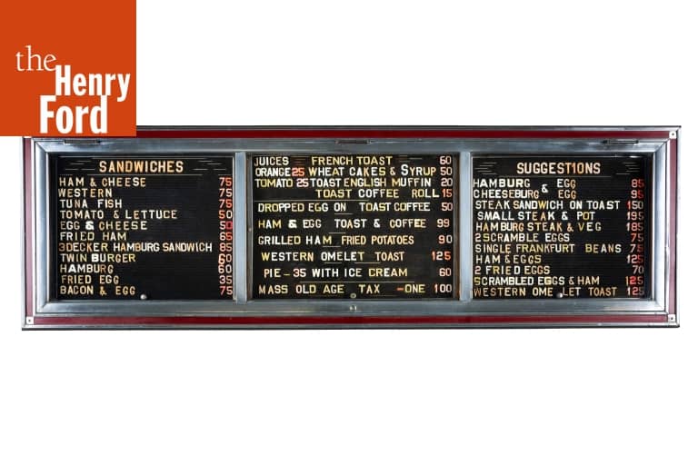 Menu Board Used in the Black and Gold Diner, Roslindale, Massachusetts ...