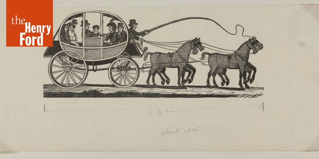 Wood Engraving, American Stagecoach of the Football-Shaped Type, circa ...