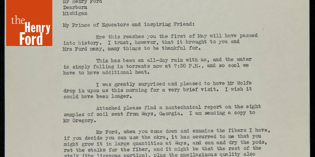 Letter and Soil Sample Analysis, from George Washington Carver to Henry ...