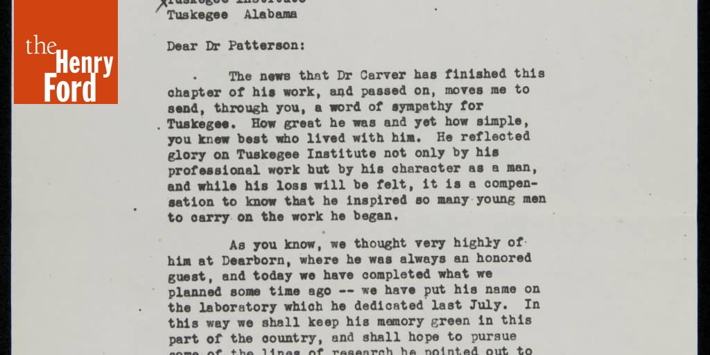 Letter from Henry Ford to Frederick Douglass Patterson, January 8, 1943 ...