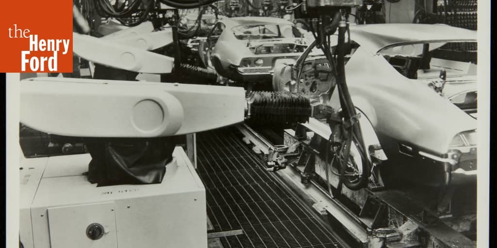 Unimate Industrial Robots in Use on General Motors Assembly Line, circa ...
