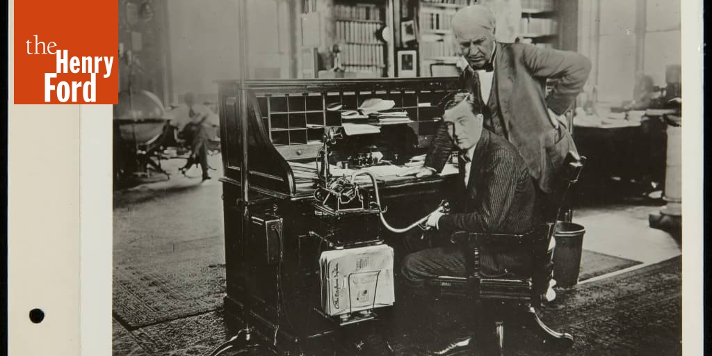 Thomas A. Edison and Son, Charles Edison, with an Ediphone in the West ...