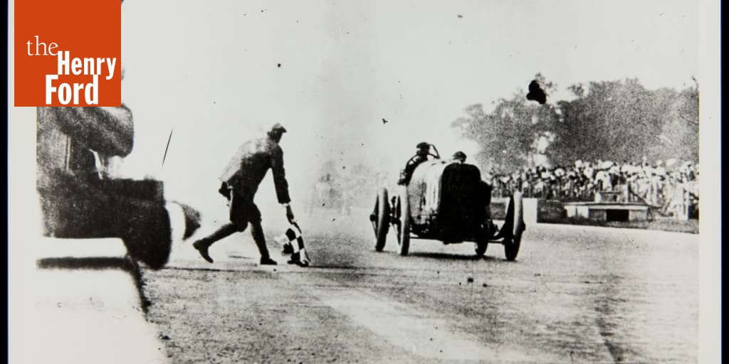 Rene Thomas, #16 Delage, and the Checkered Flag, Indianapolis Speedway ...