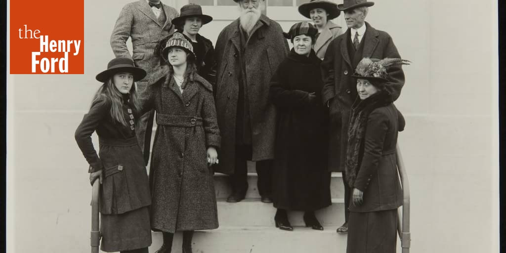 John Burroughs with Clara and Henry Ford, Evangeline and Ray Dahlinger ...