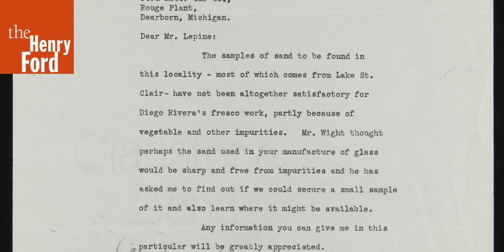 Letter from Clyde Burroughs to A. J. Lepine (for Edsel Ford) regarding ...