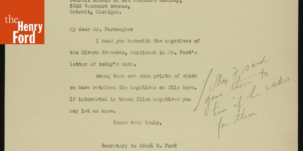 Letter from A. J. Lepine (for Edsel Ford) to Clyde Burroughs regarding ...
