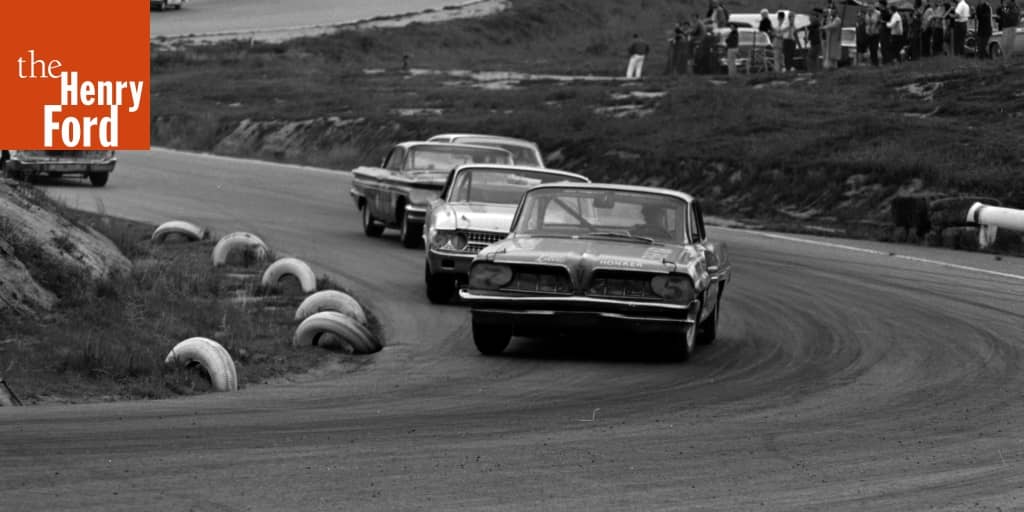 Louis Unser Driving 1961 Pontiac at USAC Stock Car Race, Riverside ...