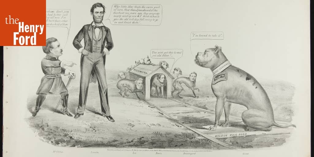 Political Cartoon, "The Old Bull Dog on the Right Track," 1864 - The ...