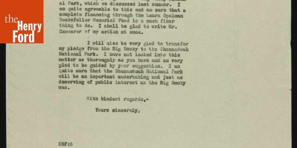 Letter from Edsel Ford to John D. Rockefeller Jr. regarding Donation to ...