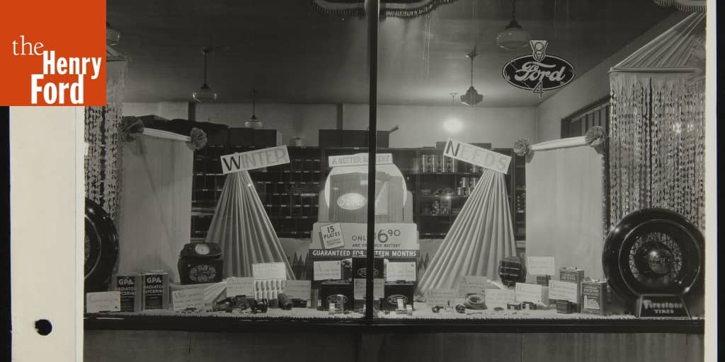 Show Window Display, "Winter Needs," Robert W. Ford Dealership ...