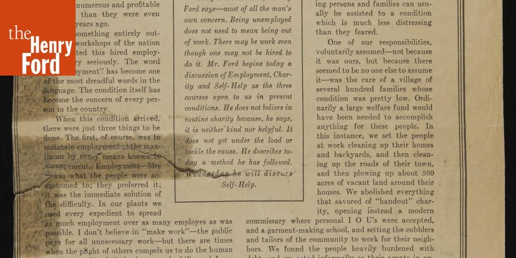 "Henry Ford on Unemployment," 1932 - The Henry Ford