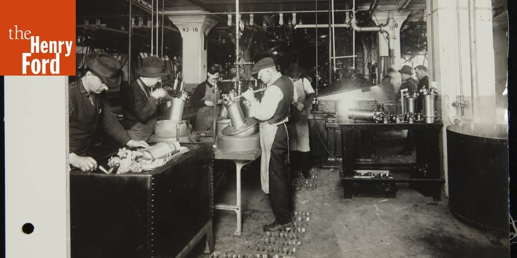 Ford Motor Company Workers Welding Elbows to Cylinders for Liberty ...
