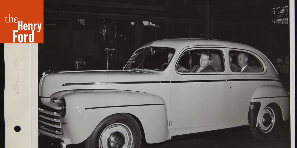 Henry Ford II Driving the First Ford Car off the Assembly Line after ...