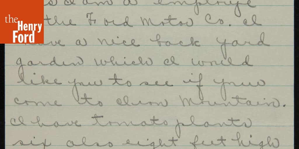 Letter from Ford Employee Charles Hanson Inviting Henry Ford to Visit ...
