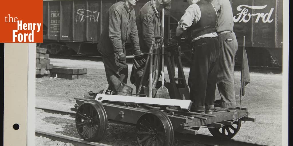 Ford Railroad Employees with Handcar, Ford Rouge Plant, March 24, 1945 ...