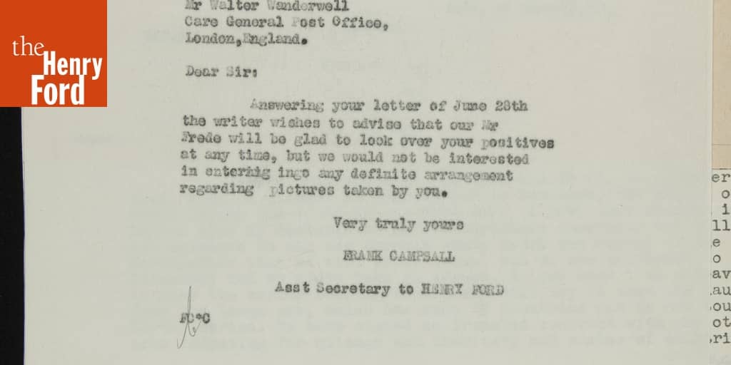 Correspondence between Ford Motor Company and Walter Wanderwell, 1921 ...
