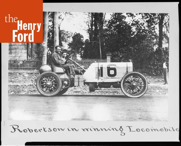 George Robertson in the Winning Locomobile #16 at the 1908 Vanderbilt ...