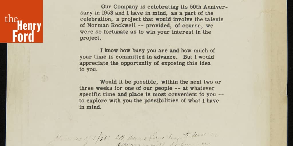Letter to Norman Rockwell from Henry Ford II in May 1951, regarding a ...
