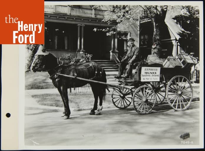 Horse-Drawn Delivery Wagon, "Express Trunks Transferred & Delivered, We ...