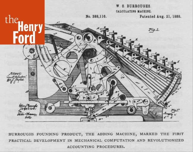 Patent Drawing for the Burroughs Calculating Machine, August 21, 1888 ...