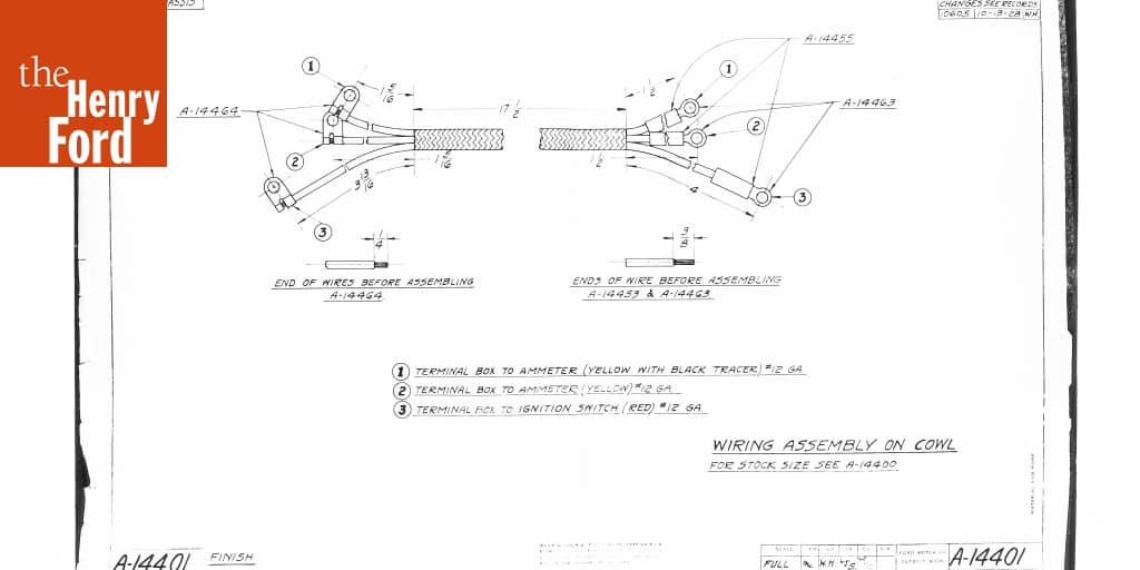 Drawing, "Wiring Assembly on Cowl," Ford Model A, October 13, 1928 ...