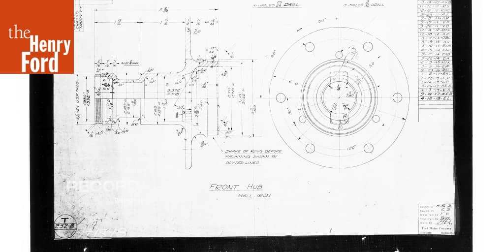 Drawing, "Front Hub," Ford Model T, April 18, 1918 - The Henry Ford