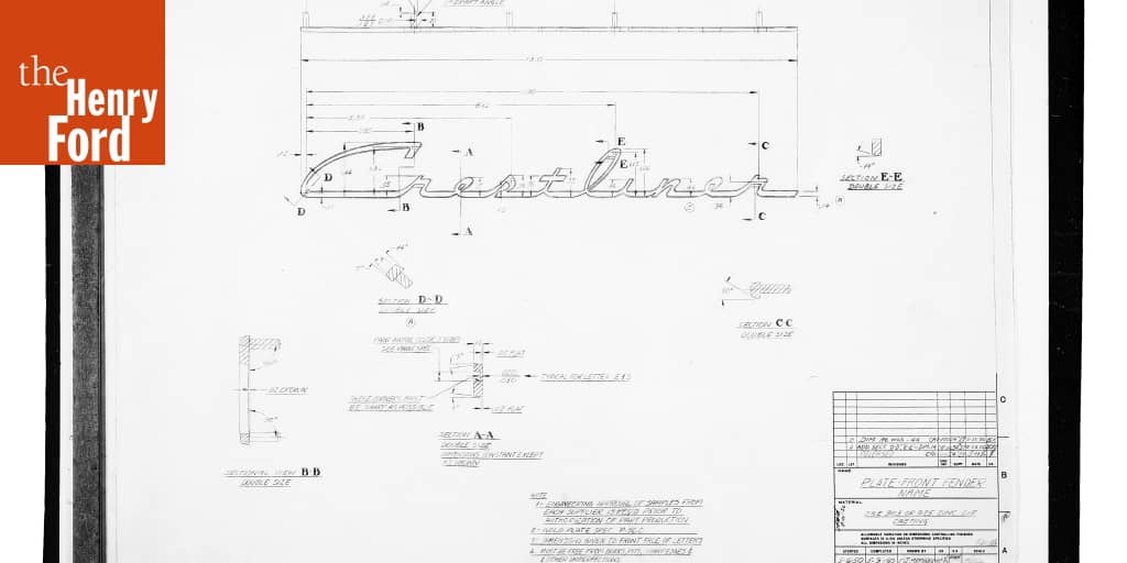 Drawing, "Plate - Front Fender Name," Ford Crestliner, May 25, 1950 ...