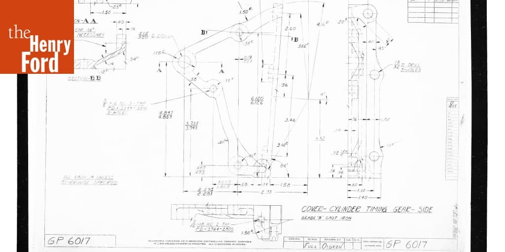 Drawing, "Cover - Cylinder Timing Gear - Side," Ford GP, February 13 ...