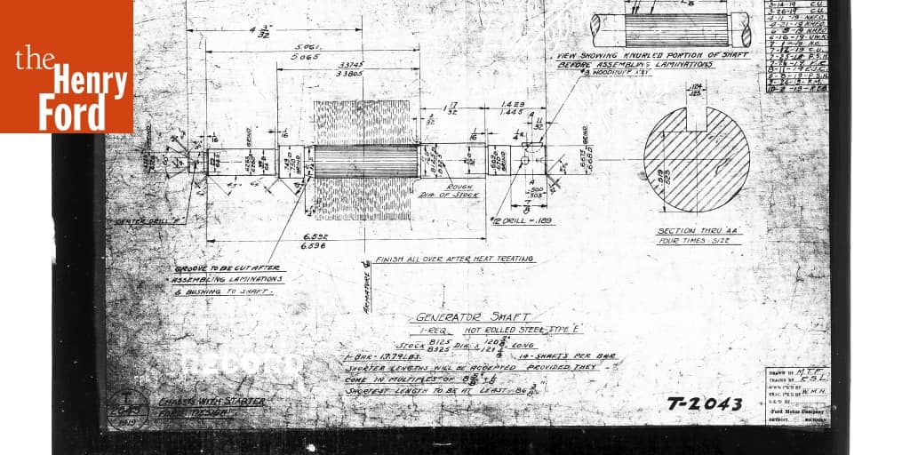 Drawing, "Generator Shaft," Ford Model T, October 20, 1919 - The Henry Ford