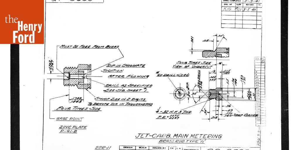 Drawing, "Jet - Carb. Main Metering," Ford GP, March 5, 1941 - The ...