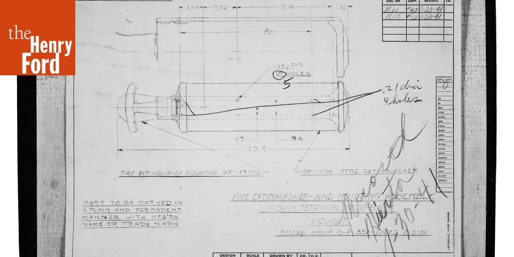 Drawing, "Fire Extinguisher and Mounting Assembly," Ford GP, January 28 ...