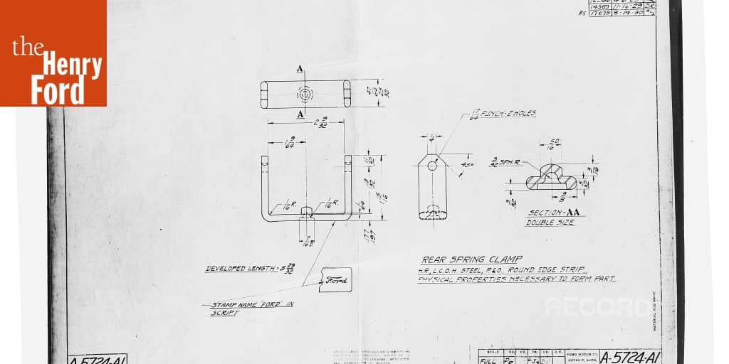 Drawing, "Rear Spring Clamp," Ford Model A, August 14, 1930 - The Henry ...