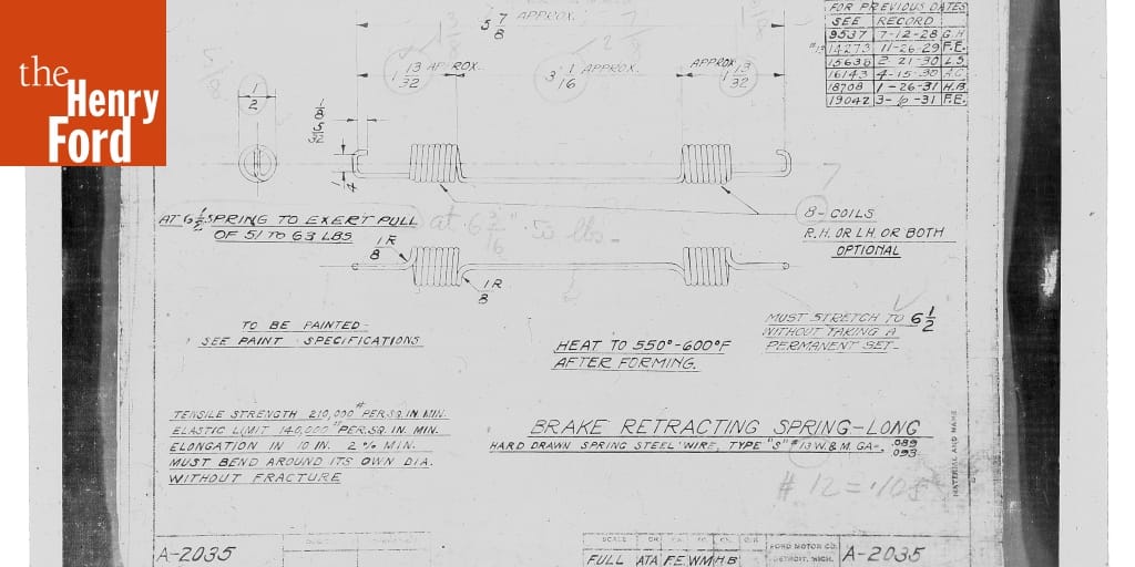 Drawing, "Brake Retracting Spring - Long," Ford Model A, March 6, 1931 ...