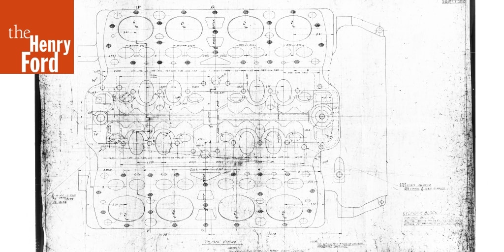 Drawing, "Cylinder Block, Sheet #1," Ford V-8 Engine, July 8, 1935 ...
