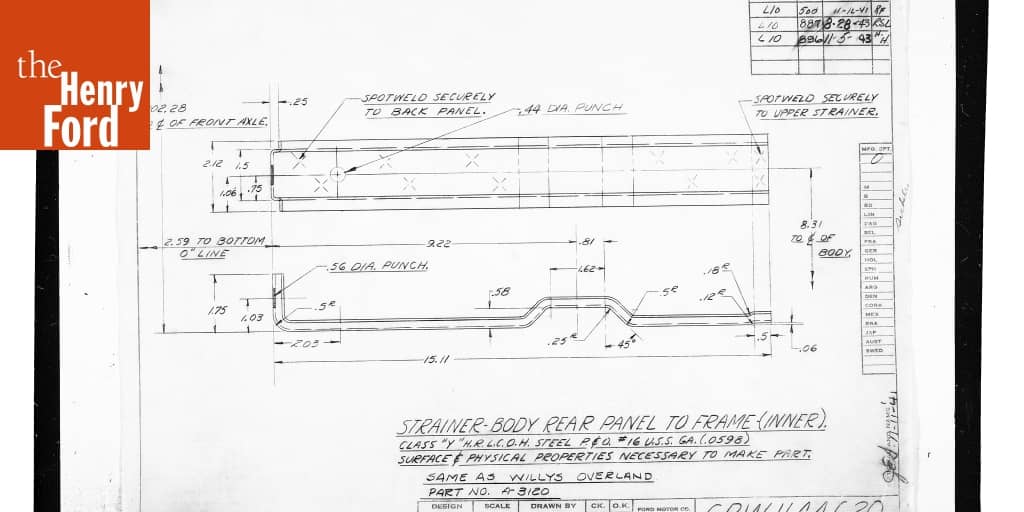 Drawing, "Strainer - Body Rear Panel to Frame (Inner)," Ford GPW ...