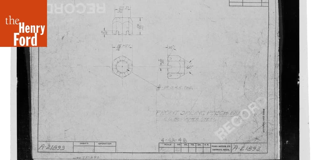 Drawing, "Front Spring Perch Nut," Ford Model A, August 10, 1927 - The ...