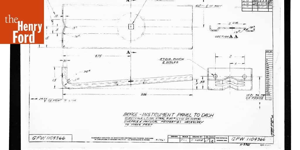 Drawing, "Brace - Instrument Panel to Dash," Ford GPW, December 11 ...