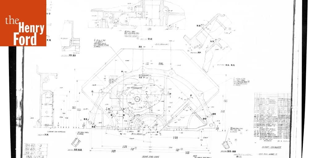 Drawing, "Block - Cylinder, Sheet #5, Ford Flathead V-8 Engine ...