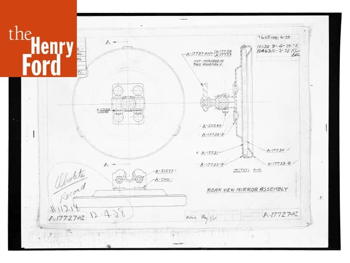 Drawing, "Rear View Mirror Assembly," Ford Model A and Model AA ...