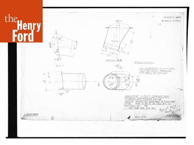 Drawing, "Radiator Outlet Connection," Ford Model A, November 9, 1929 ...
