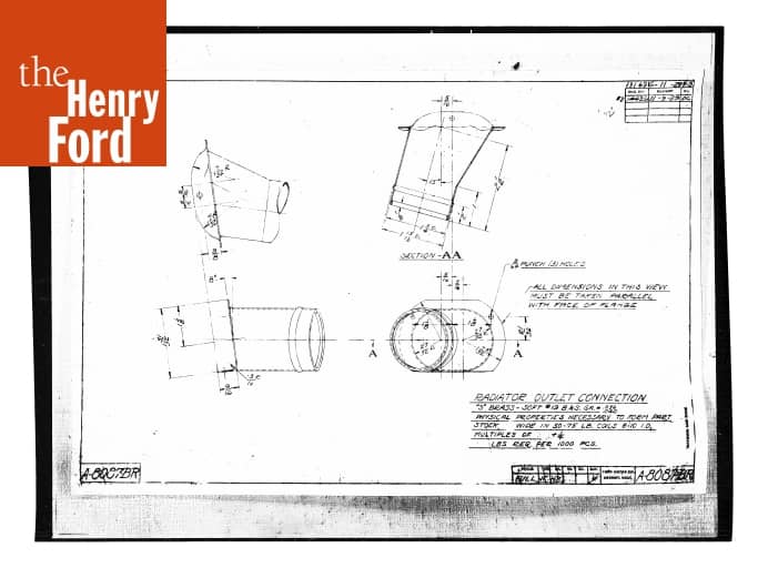 Drawing, "Radiator Outlet Connection," Ford Model A, November 9, 1929 ...