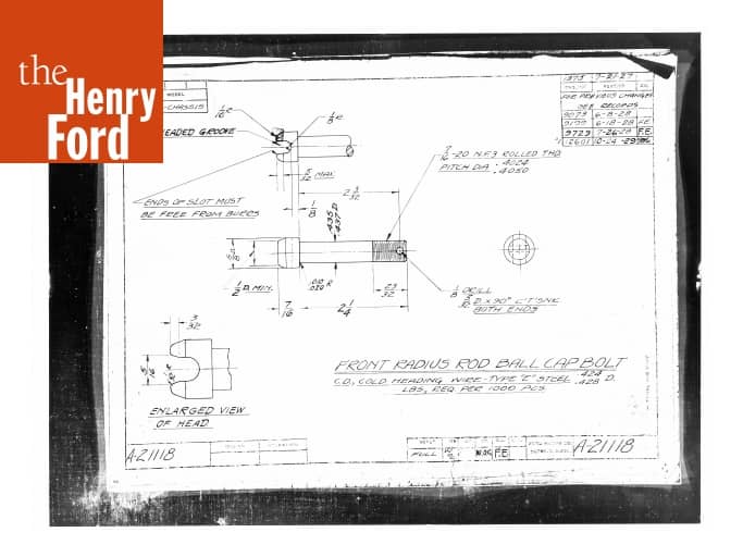 Drawing, "Front Radius Rod Ball Cap Bolt," Ford Model A, October 24 ...