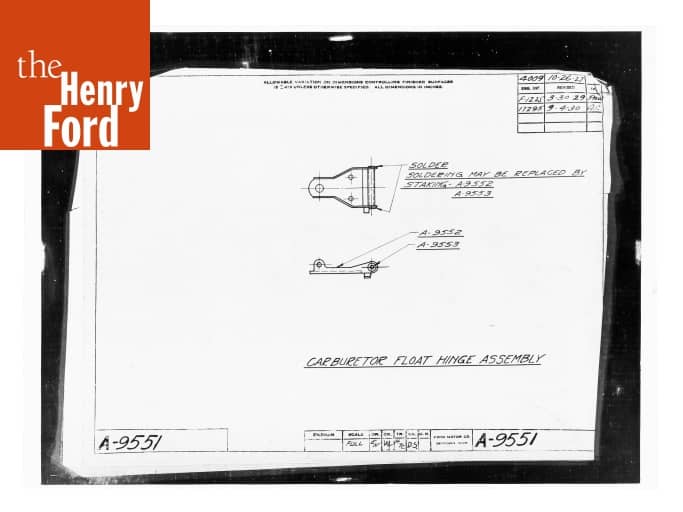 Drawing, "Carburetor Float Hinge Assembly," Ford Model A, September 4 ...