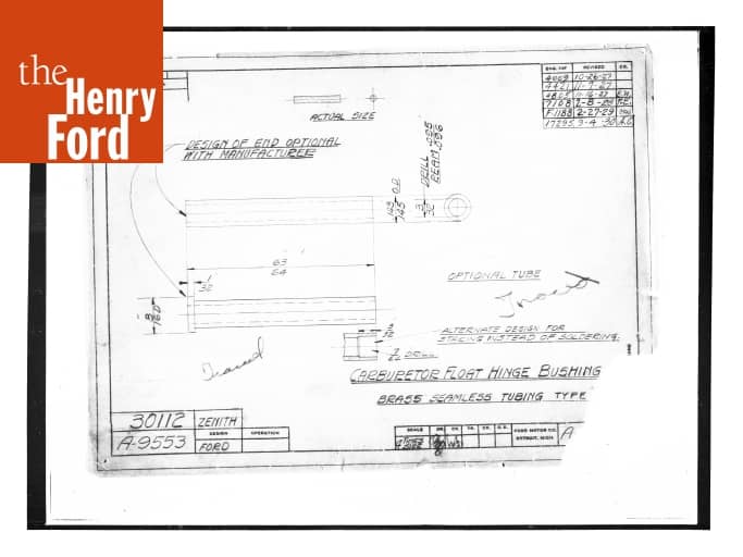 Drawing, "Carburetor Float Hinge Bushing," Ford Model A, September 4 ...