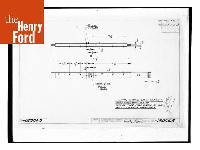 Drawing, "Floor Cross Sill - Center," Ford Model A, August 6, 1930 ...